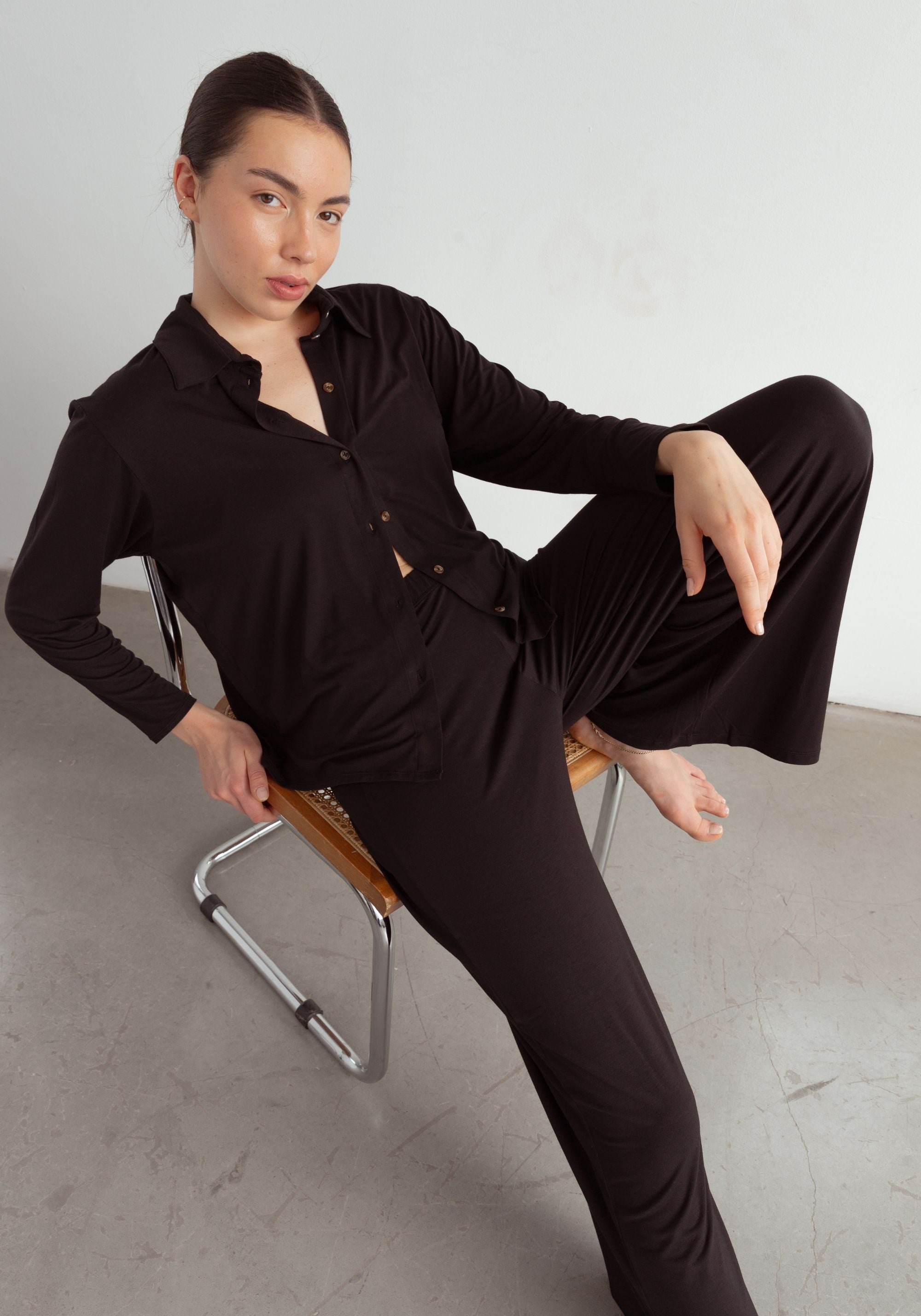 Women's Unplug Modal Long Pajama Set, Black | Blush Lingerie